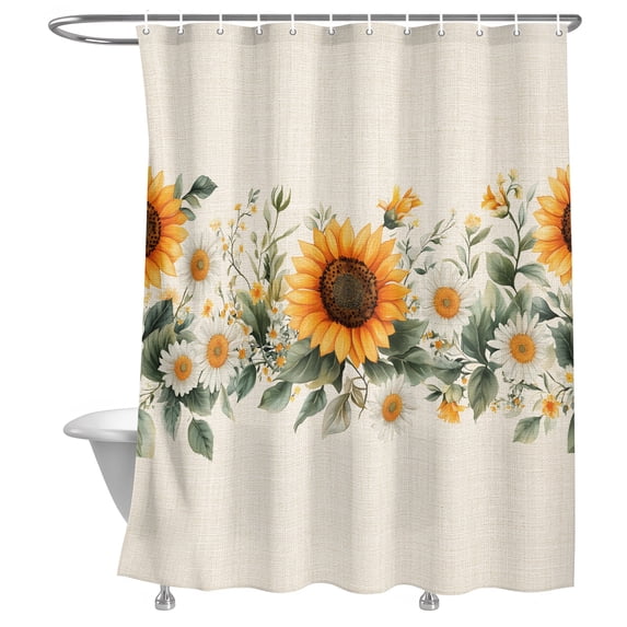 Bathroom Shower Curtain Spring Pastoral Sunflower Flower on Linen ...