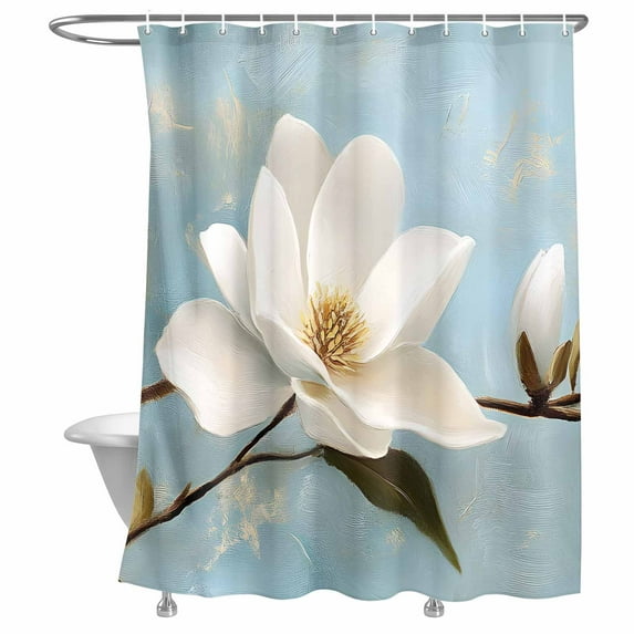 Bathroom Shower Curtain Spring Pastoral White Tulips Waterproof Shower ...