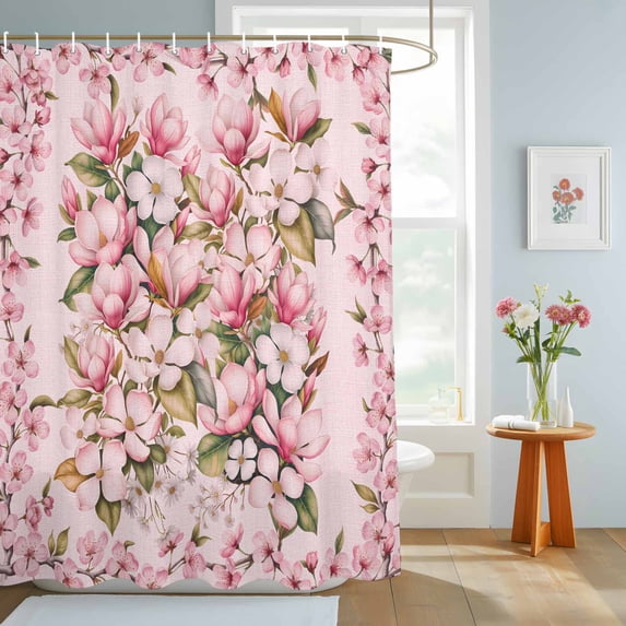 Bathroom Shower Curtain Spring Pink Blossom Flower Waterproof Shower ...