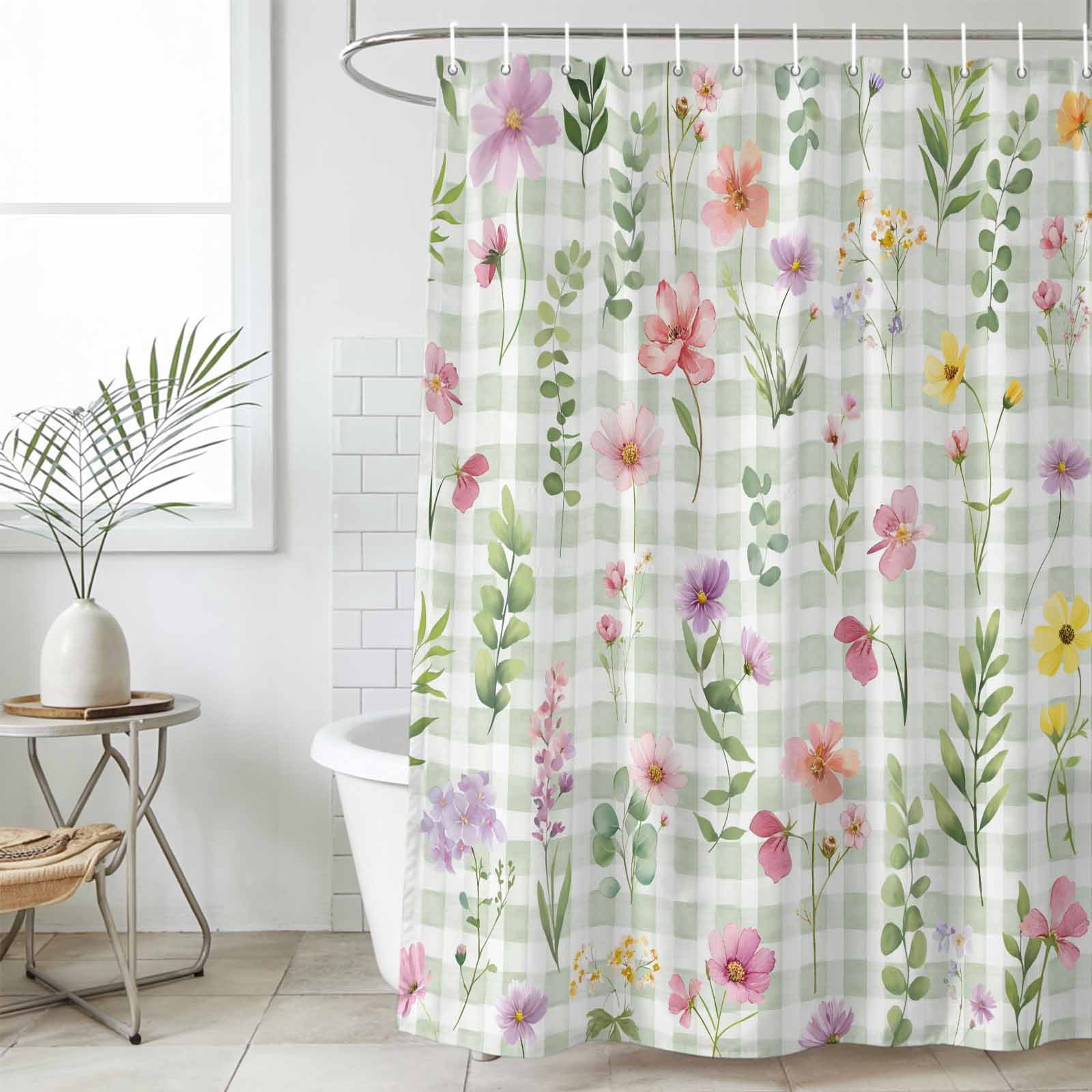 Bathroom Shower Curtain Spring Pink Purple Wildflowers Waterproof ...