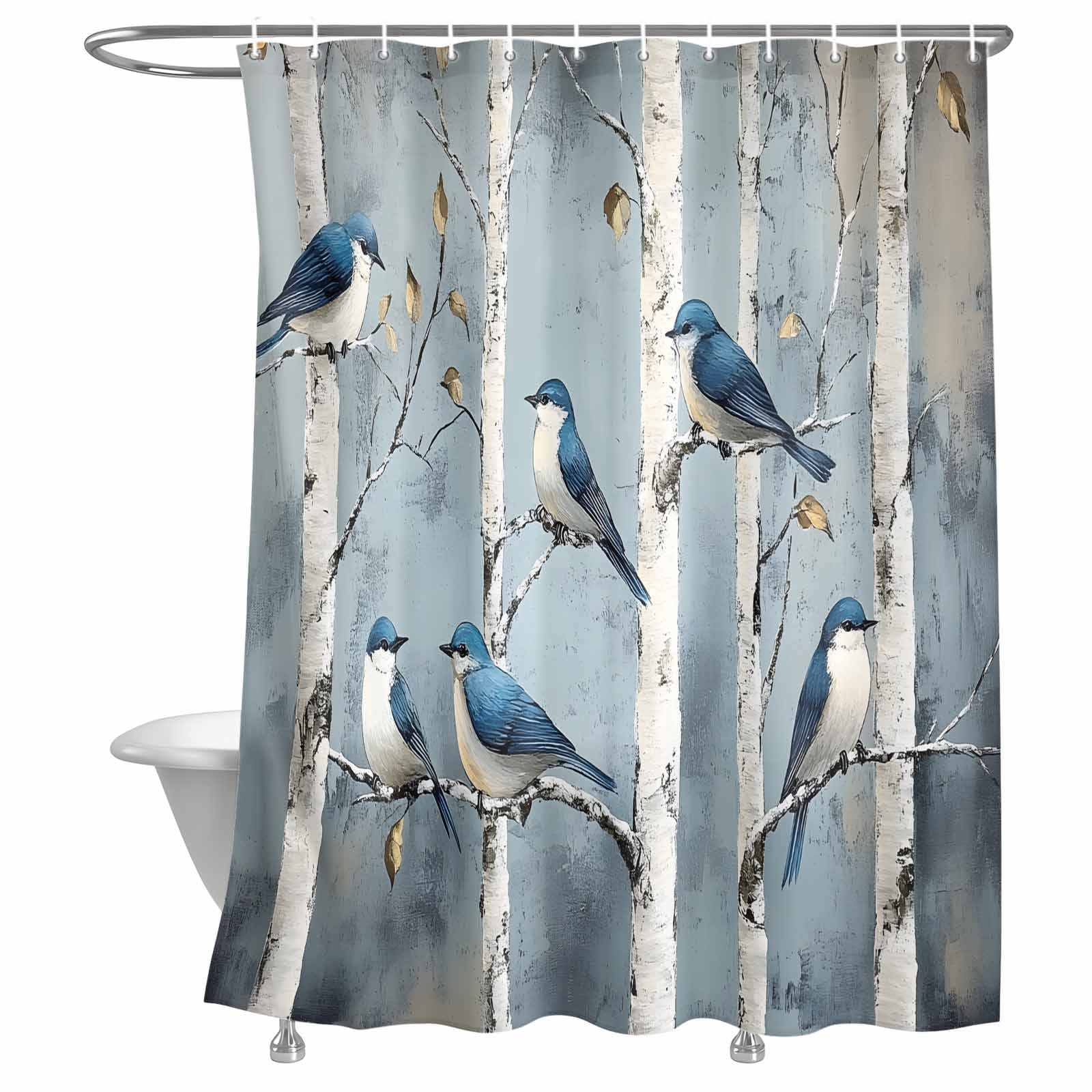 Bathroom Shower Curtain Spring Tree Trunk Branch Bird Waterproof Shower ...