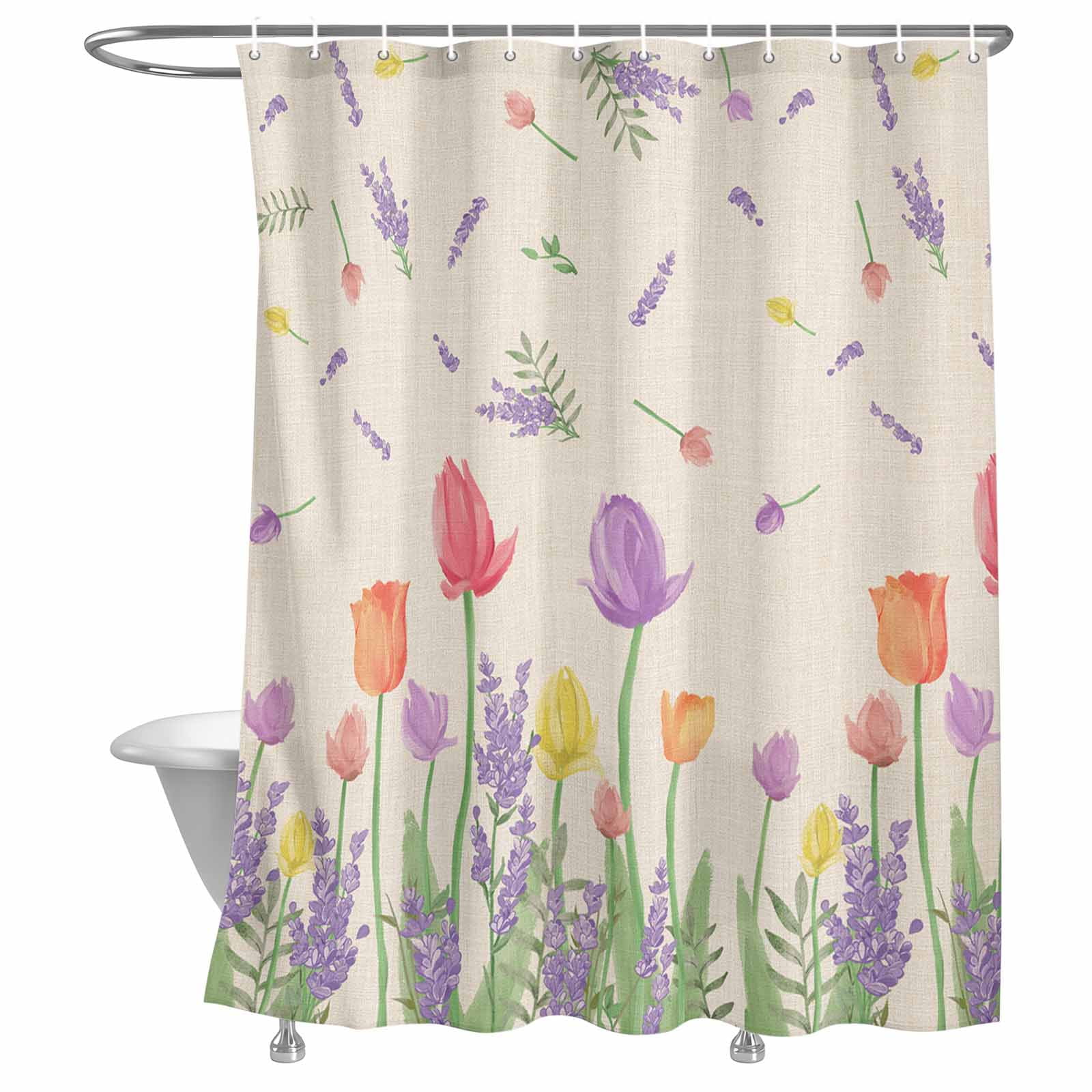 Bathroom Shower Curtain Spring Tulip Flower Lavender Watercolor Floral ...