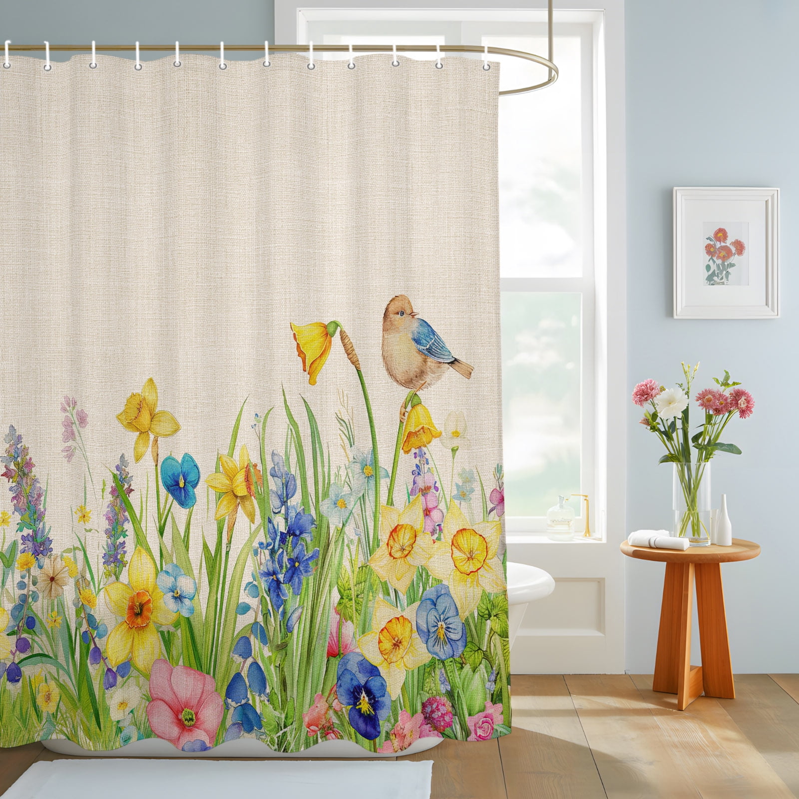 Bathroom Shower Curtain Spring Watercolor Blossom Floral Waterproof ...