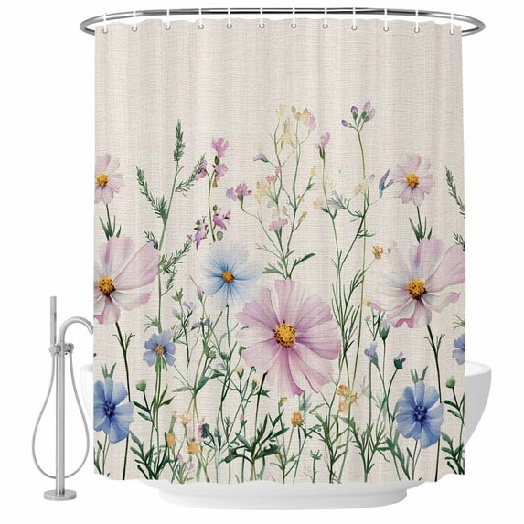 Bathroom Shower Curtain Spring Watercolor Blossom Floral Waterproof ...
