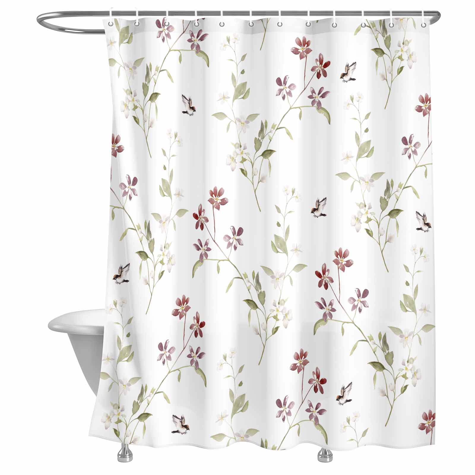 Bathroom Shower Curtain Spring Watercolor Blossom Flower Waterproof ...