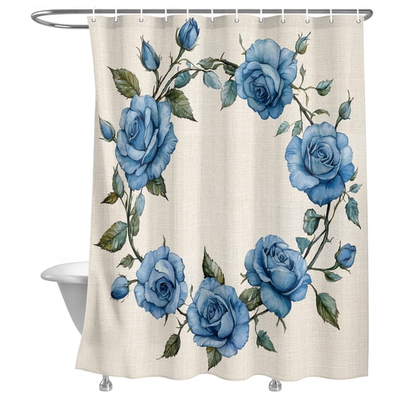 Bathroom Shower Curtain Spring Watercolor Blue Flower Garland ...