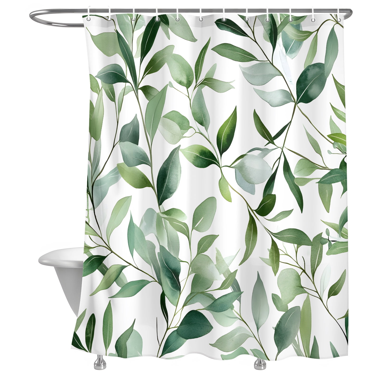 Bathroom Shower Curtain Spring Watercolor Eucalyptus Leaf Waterproof ...