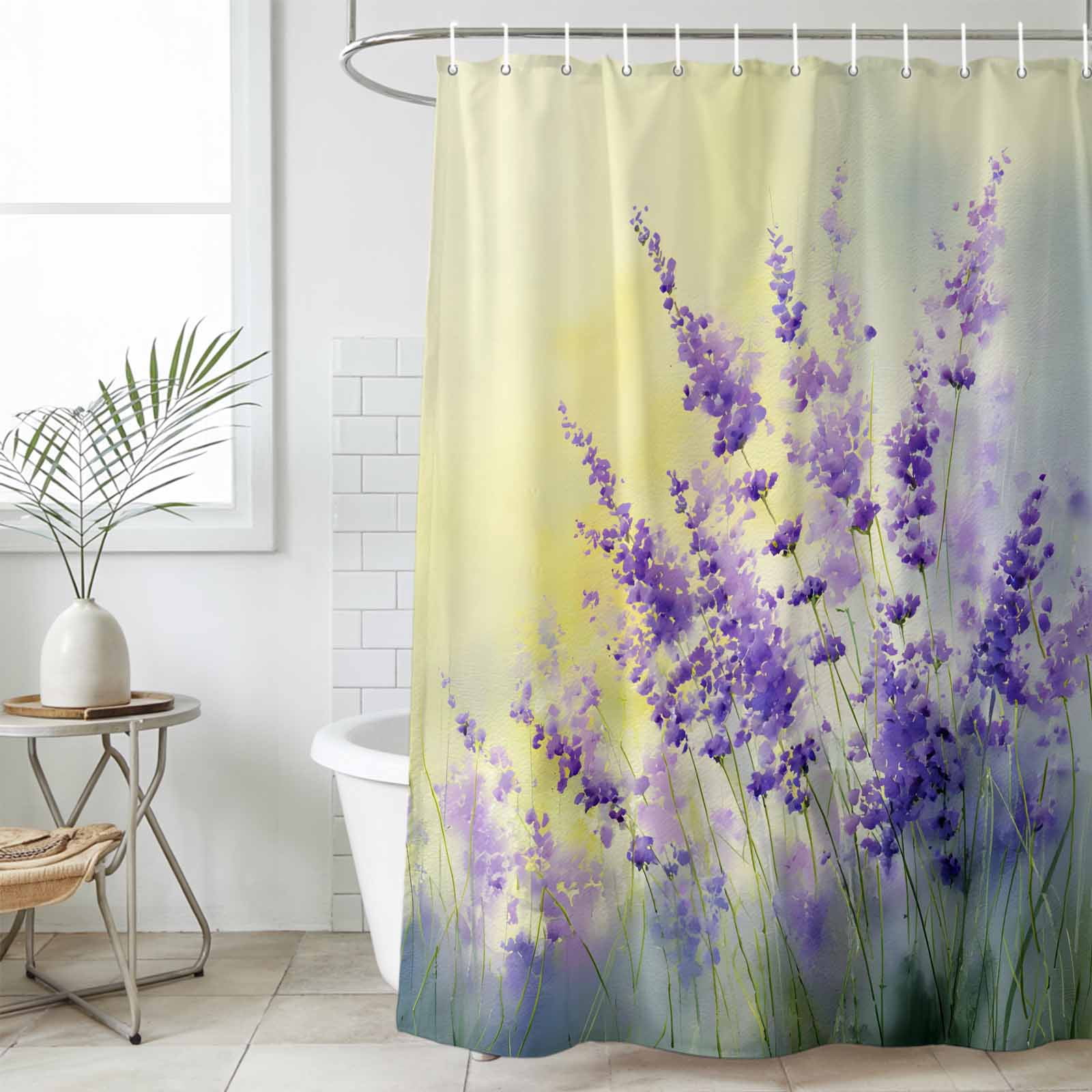 Bathroom Shower Curtain Spring Watercolor Flowers Lavender Waterproof ...