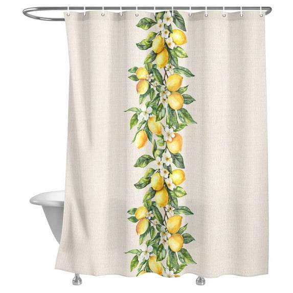 Bathroom Shower Curtain Spring Watercolor Lemon Flower Leaf Waterproof ...