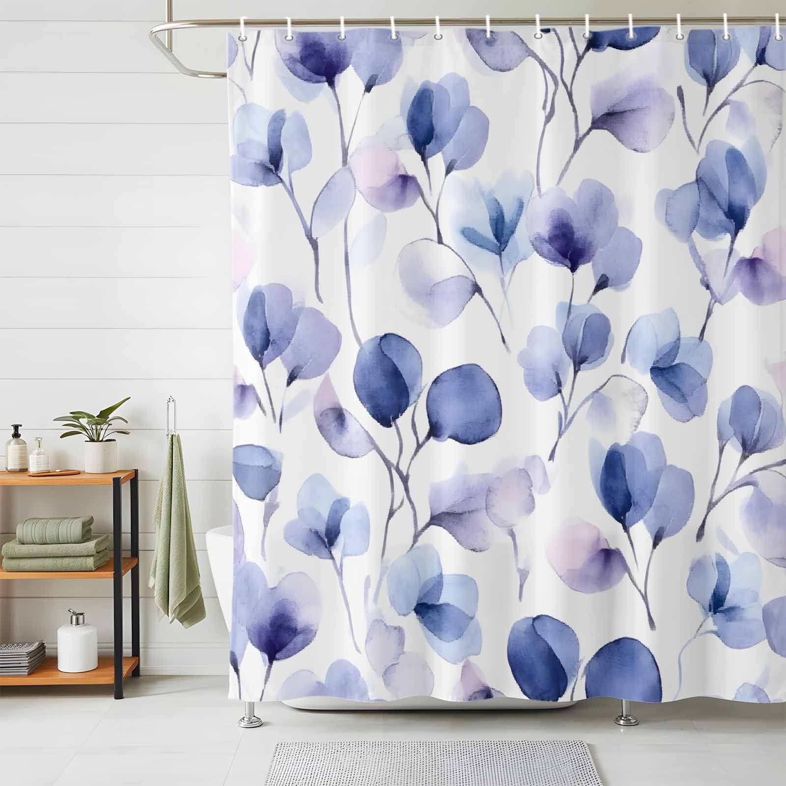 Bathroom Shower Curtain Spring Watercolor Pansy Flower Waterproof ...