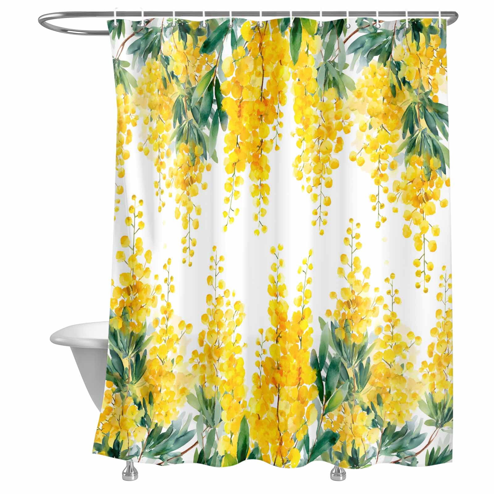 Bathroom Shower Curtain Spring Watercolor Yellow Flower Waterproof ...