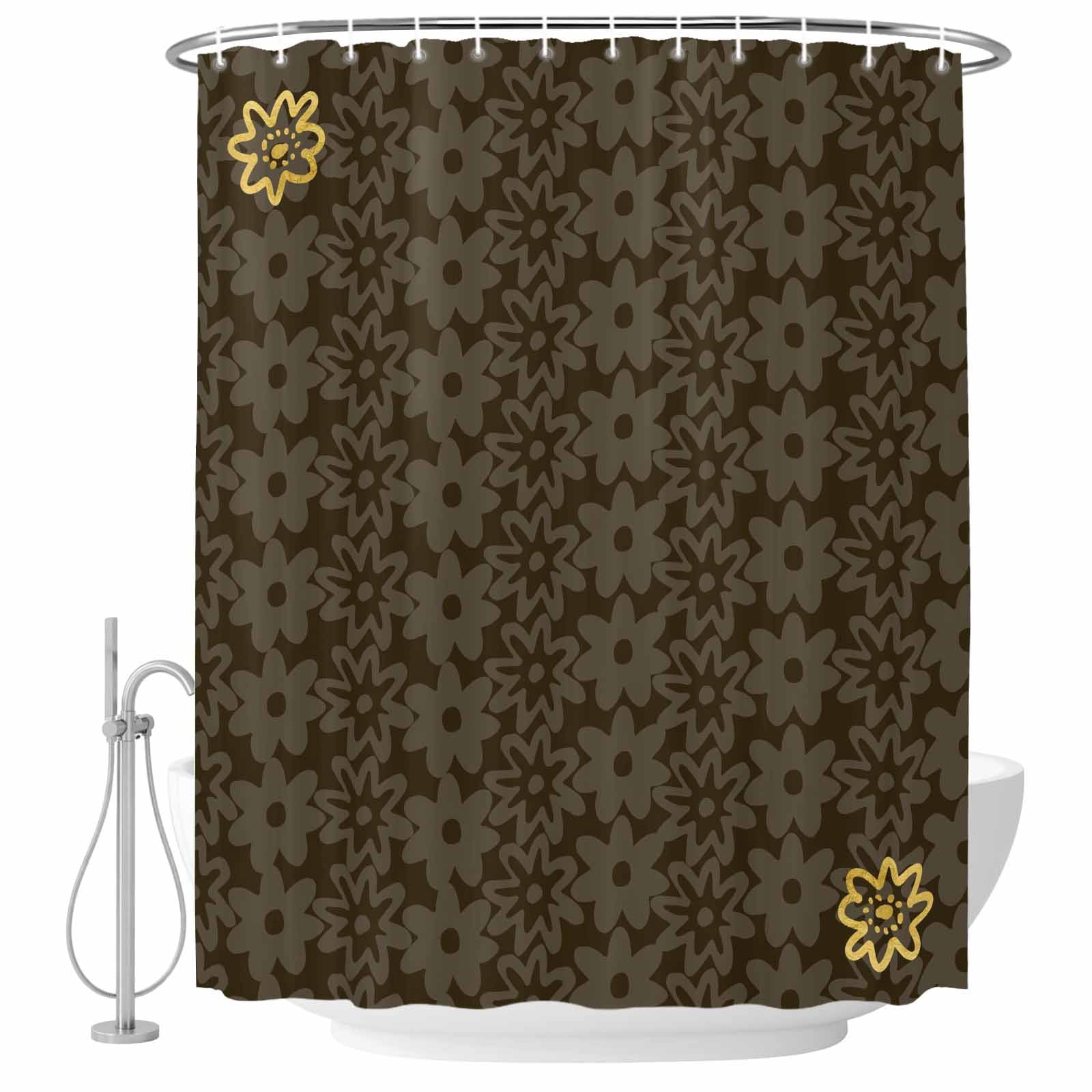 Bathroom Shower Curtain Spring Yellow Daisy on Brown Waterproof Shower ...
