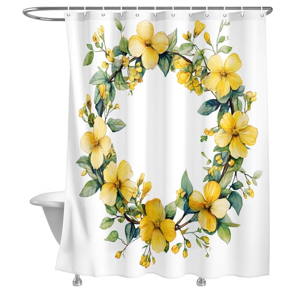 Bathroom Shower Curtain Spring Yellow Flower Garland on White ...