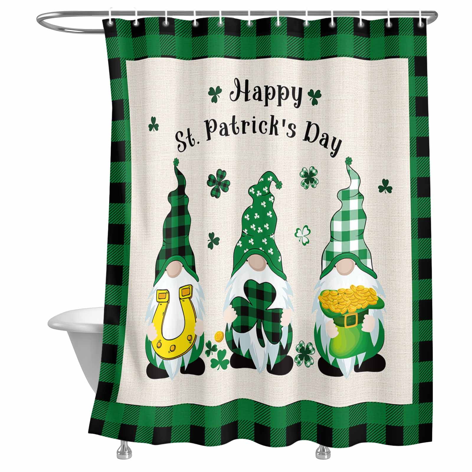 Bathroom Shower Curtain St. Patrick Clovers Leaf Dwarfs Coin Waterproof ...