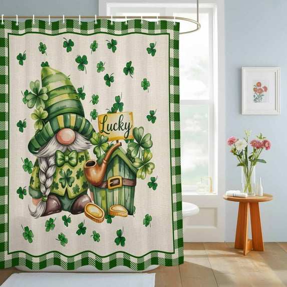 Bathroom Shower Curtain St.Patrick Green Leaves and Cute Dwarf ...