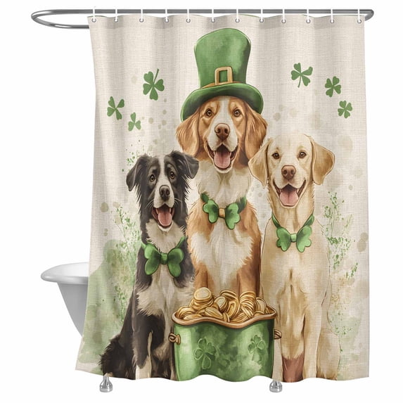 Bathroom Shower Curtain St. Patrick's Day Dogs Waterproof Shower ...