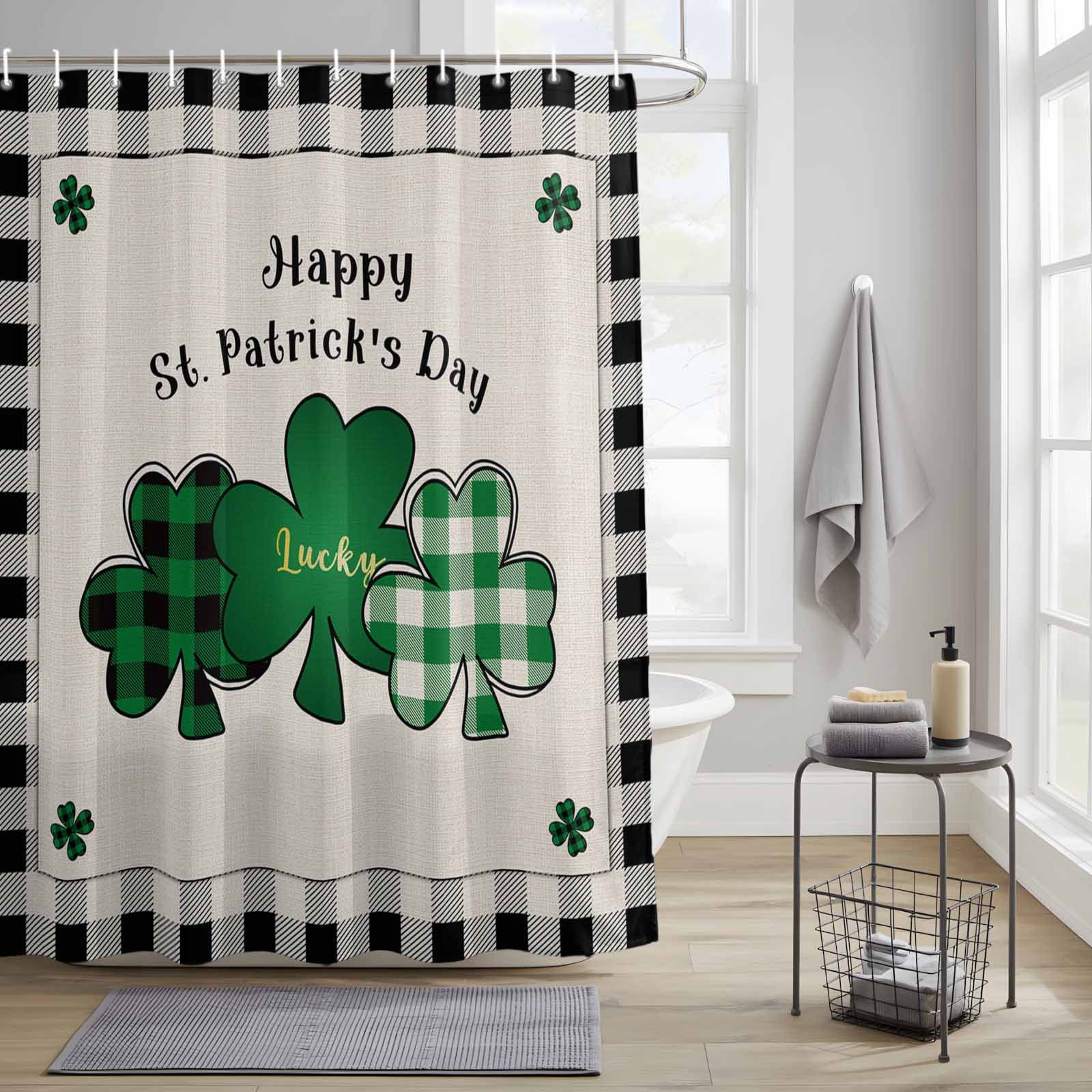 Bathroom Shower Curtain St. Patrick's Day Green Buffalo Shamrocks ...