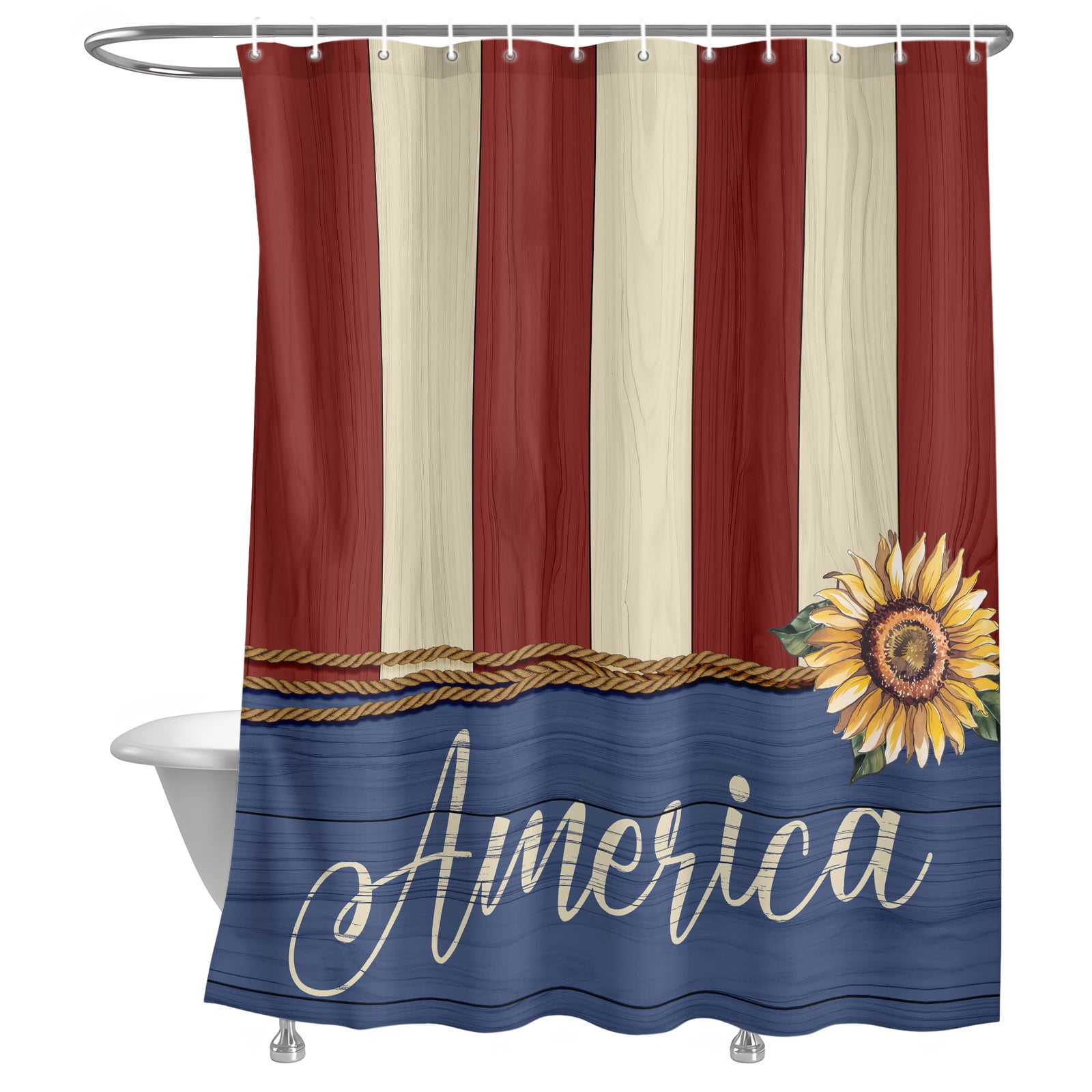 Bathroom Shower Curtain Stripes Sunflower USA Flag Waterproof Shower ...