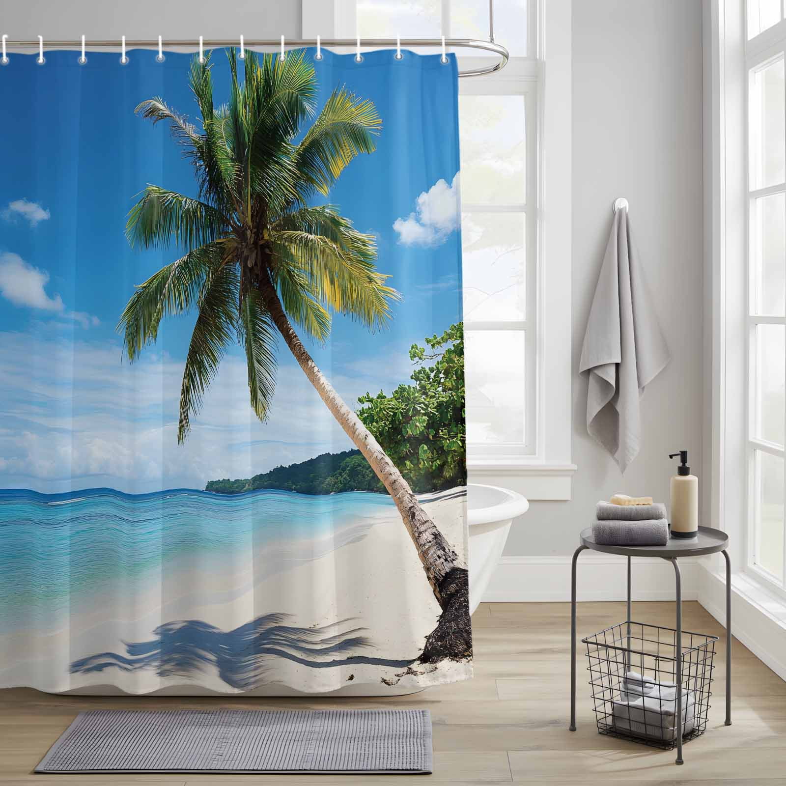 Bathroom Shower Curtain Summer Beach Coconut Tree Waterproof Shower ...