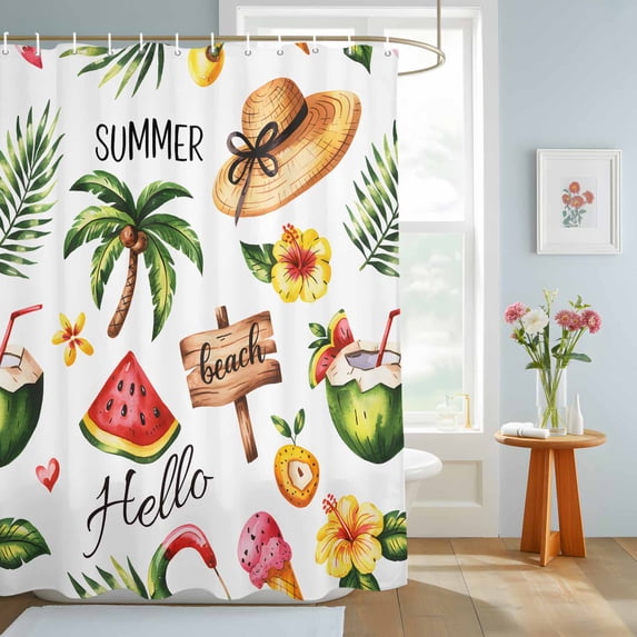 Bathroom Shower Curtain Summer Beach Coconut Tree Waterproof Shower ...