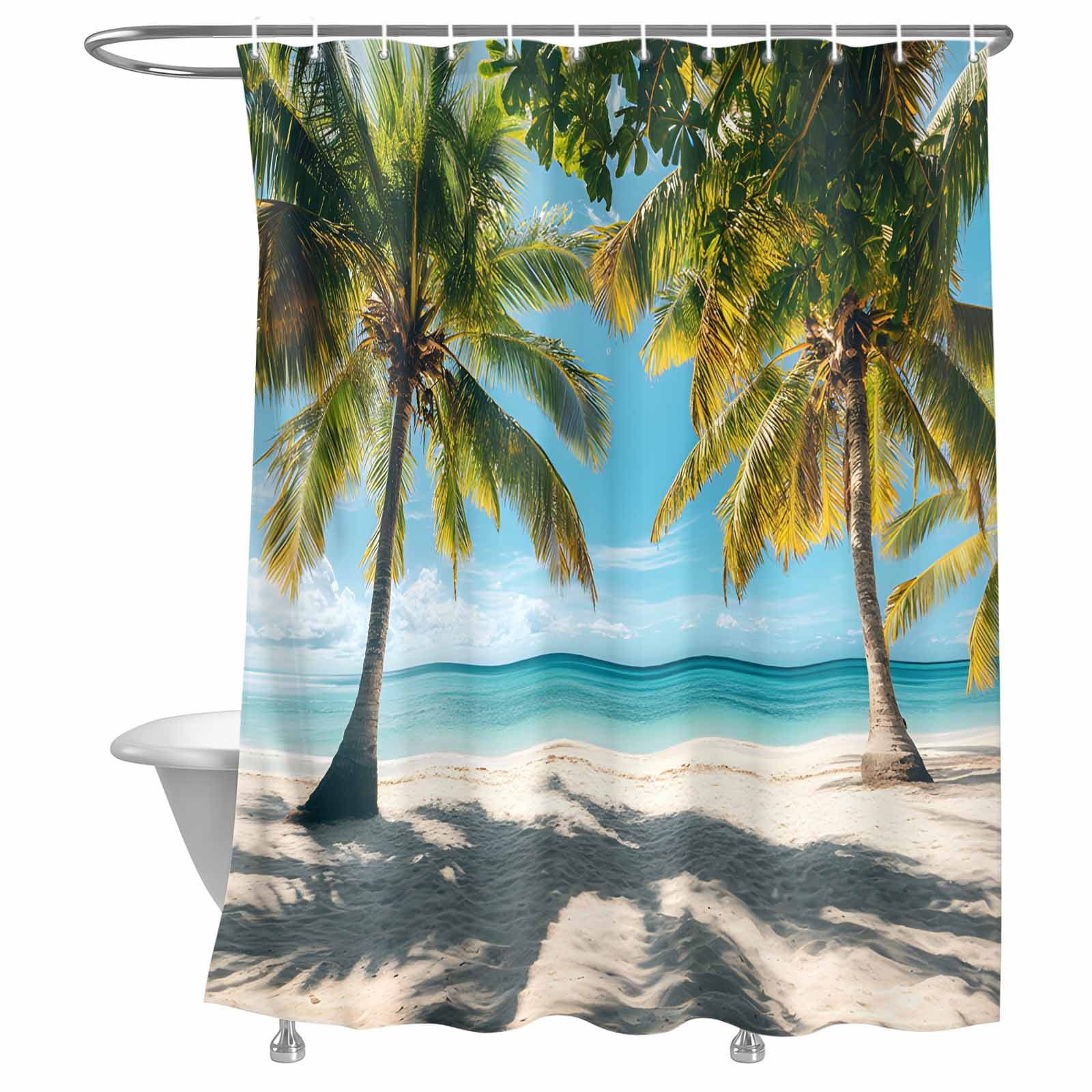 Bathroom Shower Curtain Summer Beach Green Coconut Tree Waterproof ...