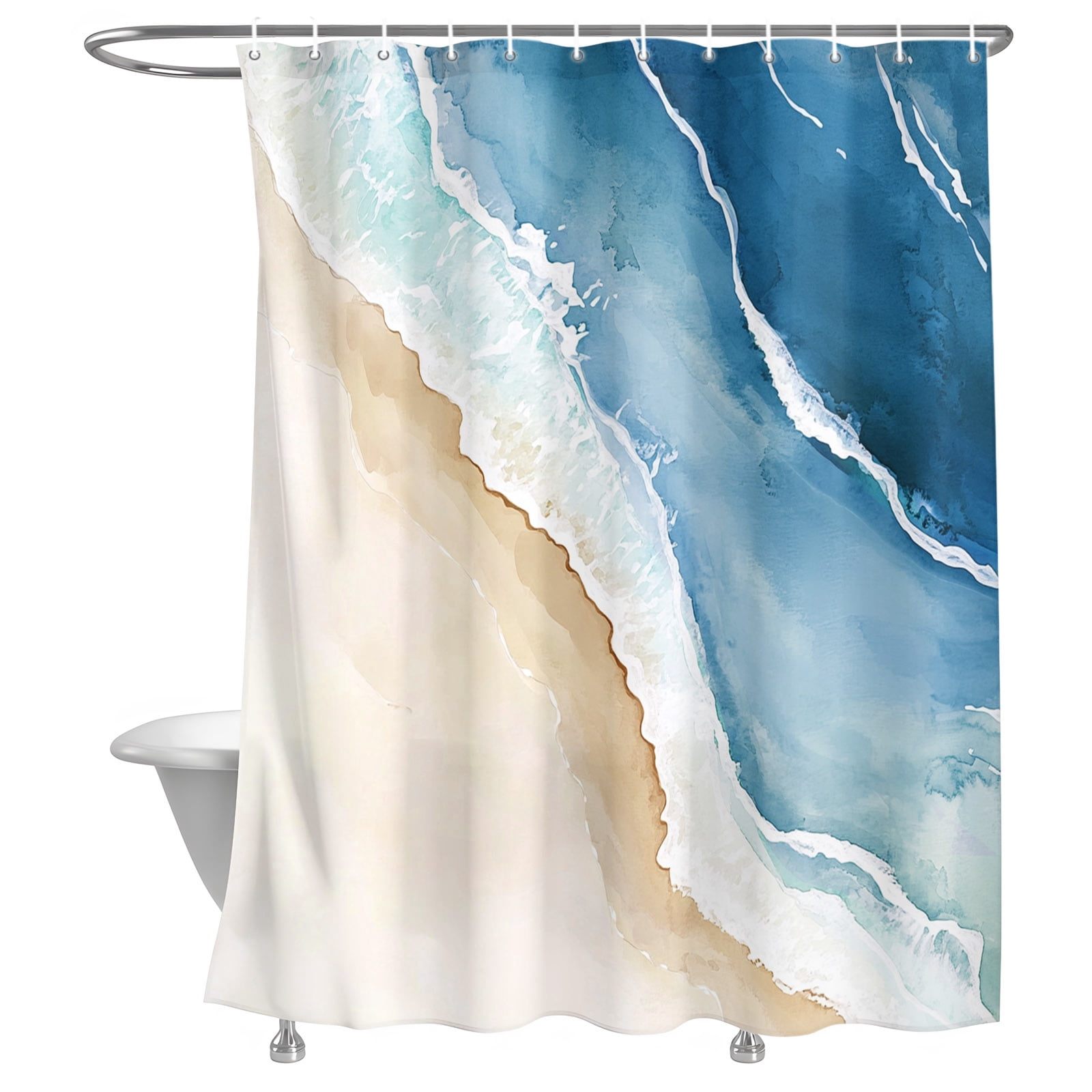 Bathroom Shower Curtain Summer Beach Navy Blue Water Ripples Waterproof ...