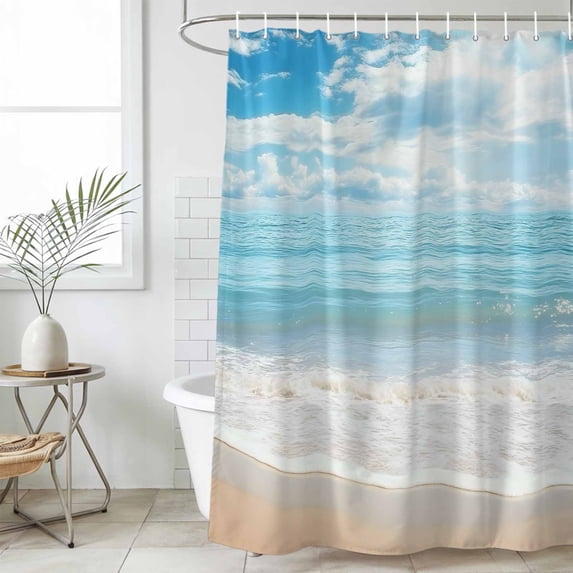 Bathroom Shower Curtain Summer Blue Ocean Wave Spray Waterproof Shower ...
