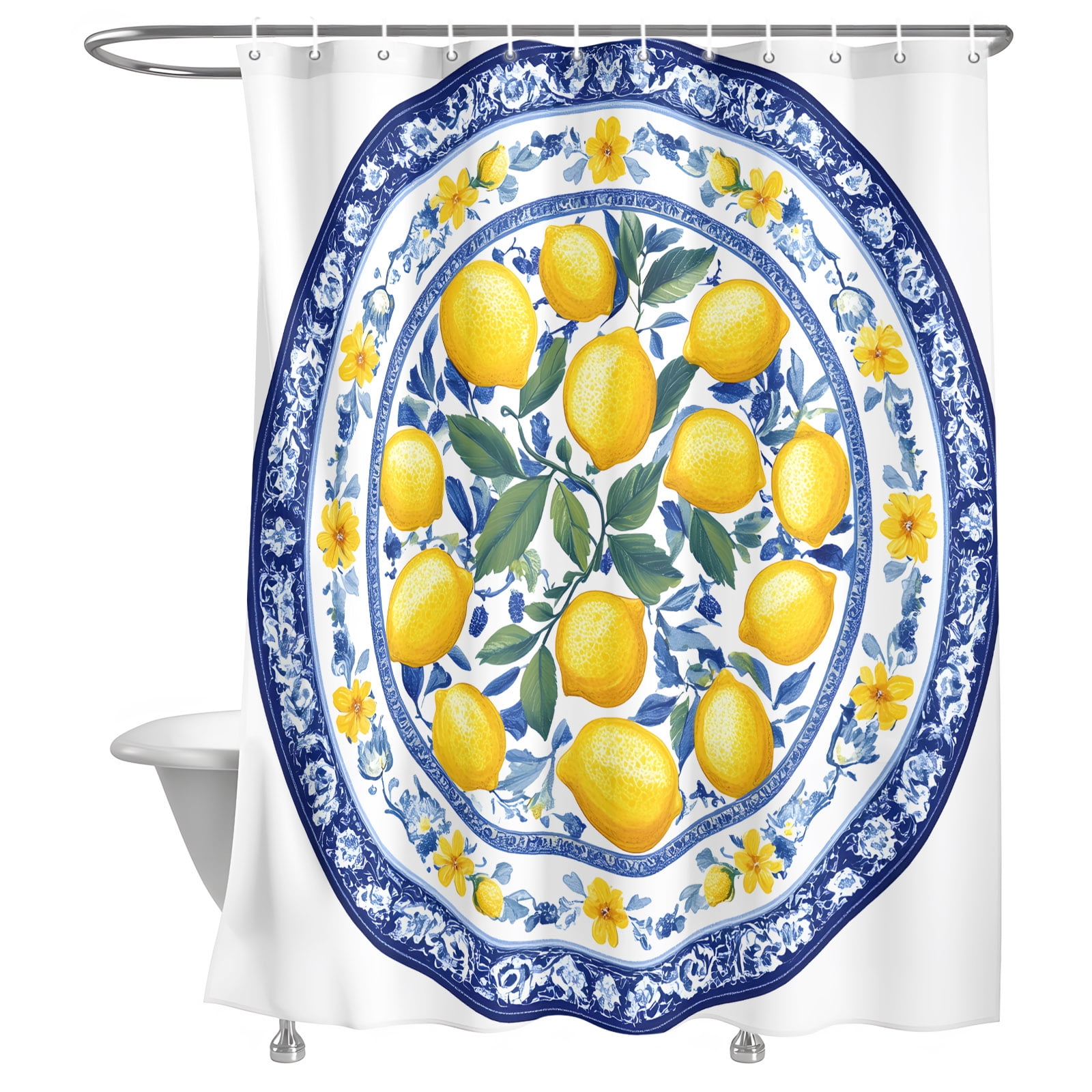 Bathroom Shower Curtain Summer Bohemian Vintage Lemon Waterproof Shower ...
