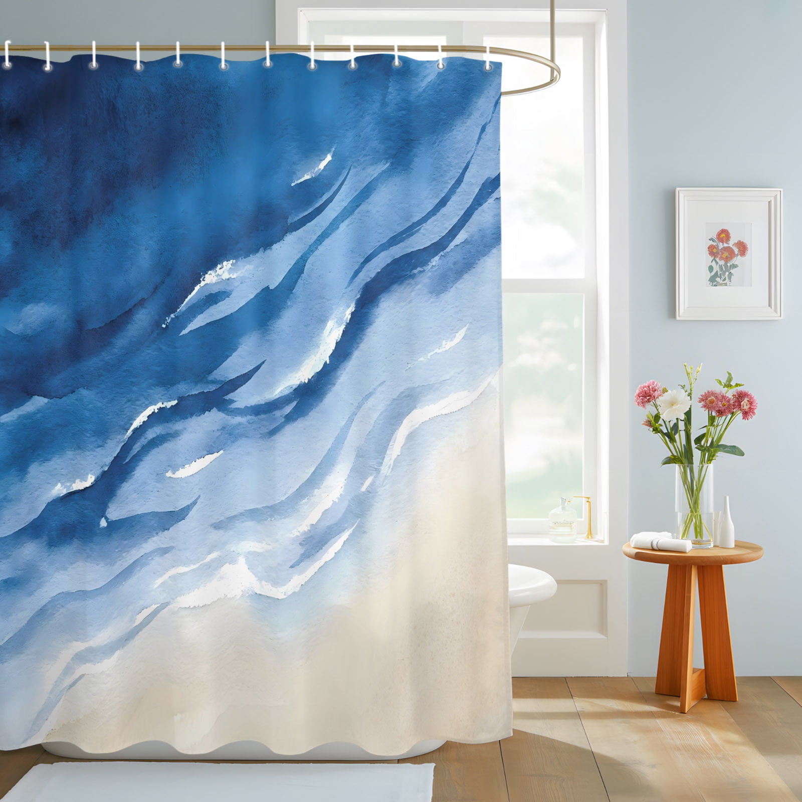Bathroom Shower Curtain Summer Coastal Beach Scene Waterproof Shower ...