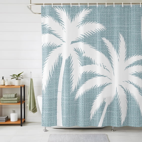 Bathroom Shower Curtain Summer Coastal Palm Tree Silhouette Waterproof ...