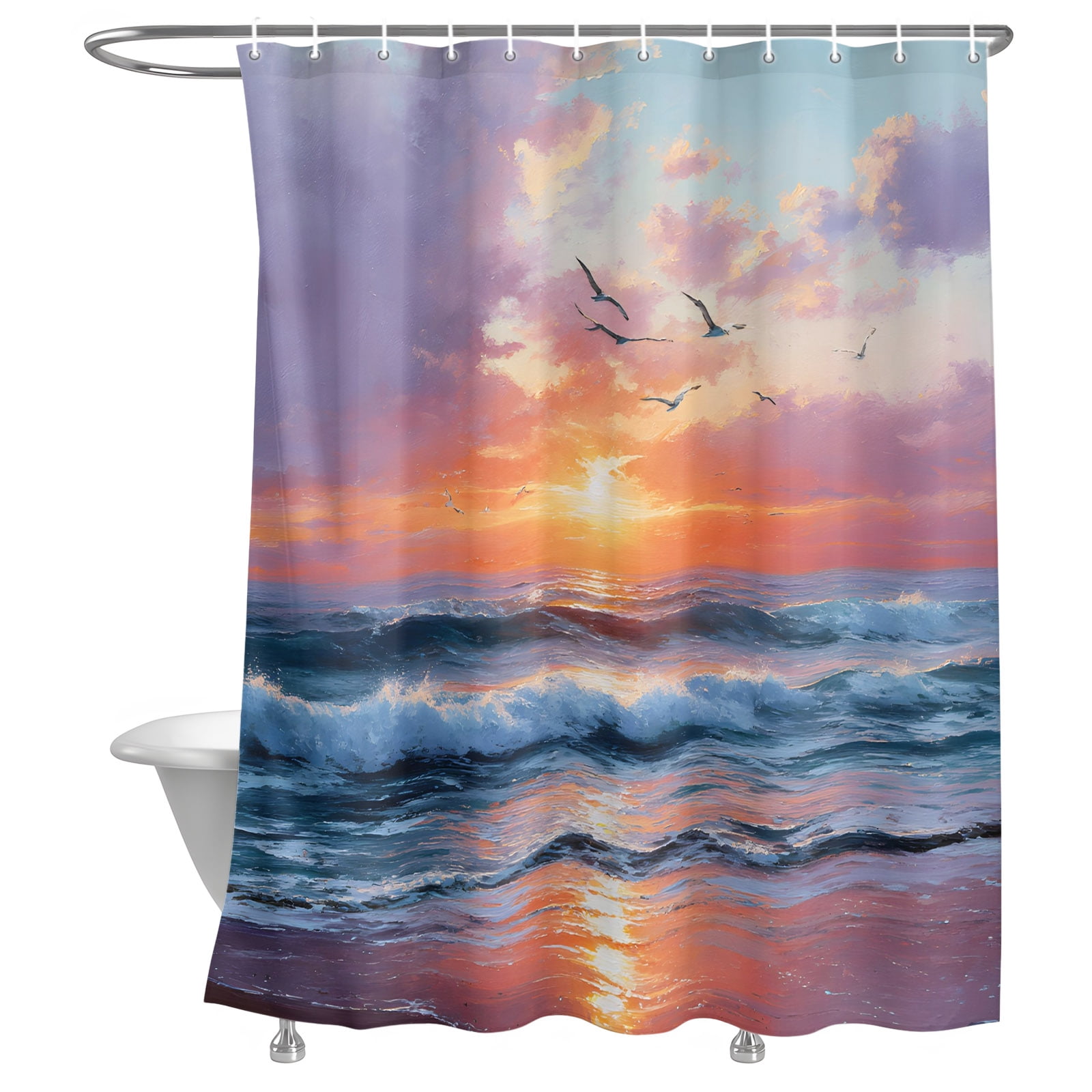 Bathroom Shower Curtain Summer Coastal Sunset Scene Waterproof Shower ...