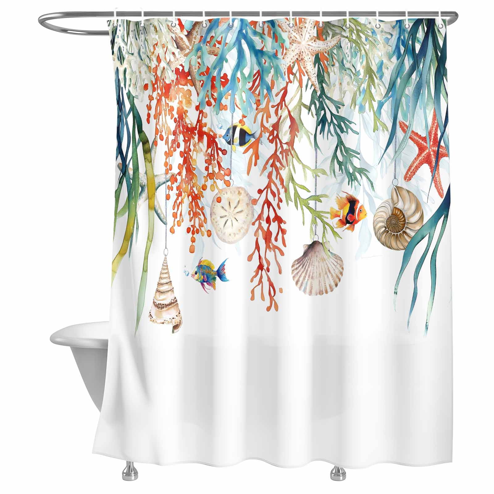 Bathroom Shower Curtain Summer Colorful Coral Shell Conch Waterproof ...