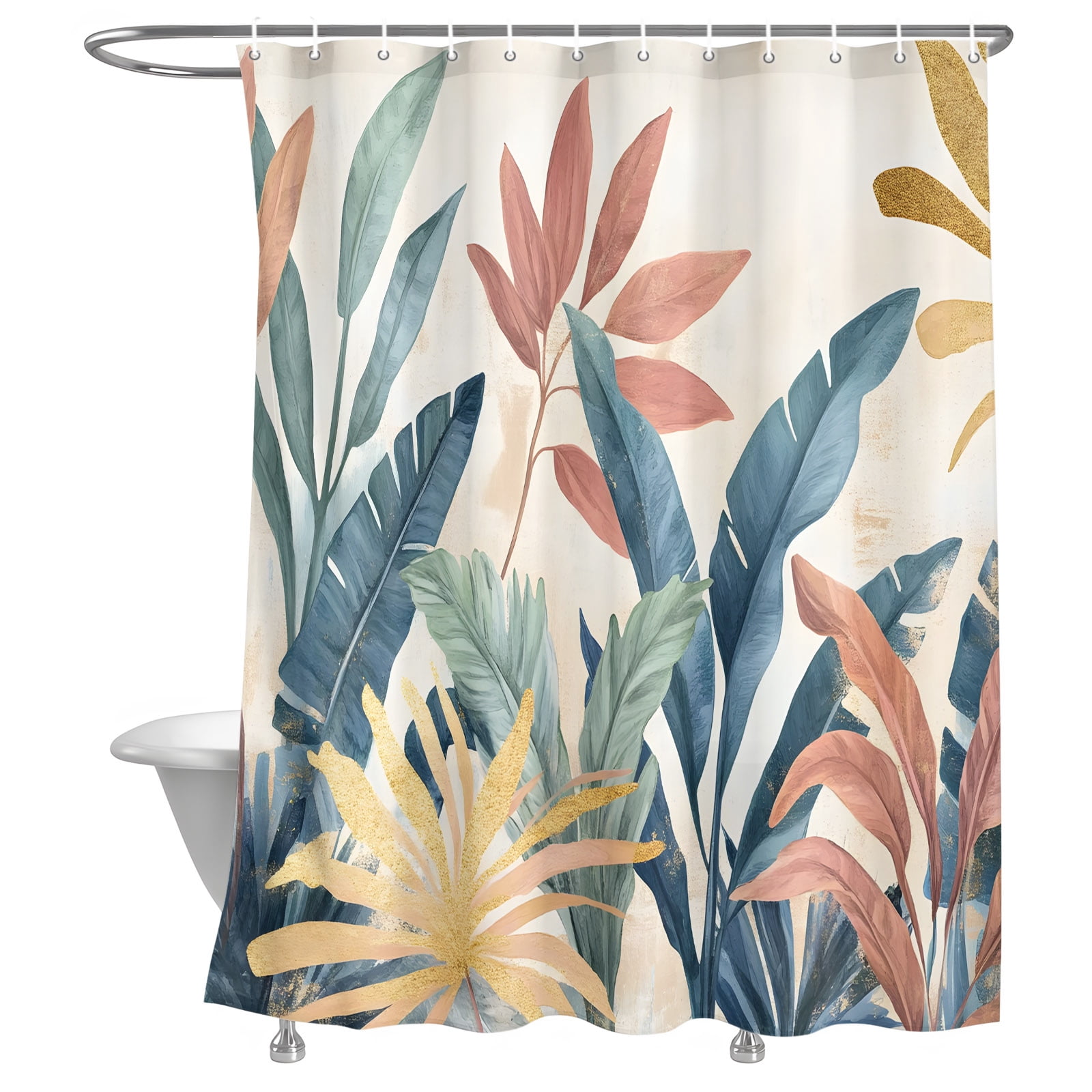 Bathroom Shower Curtain Summer Colorful Tropical Leaf Waterproof Shower ...