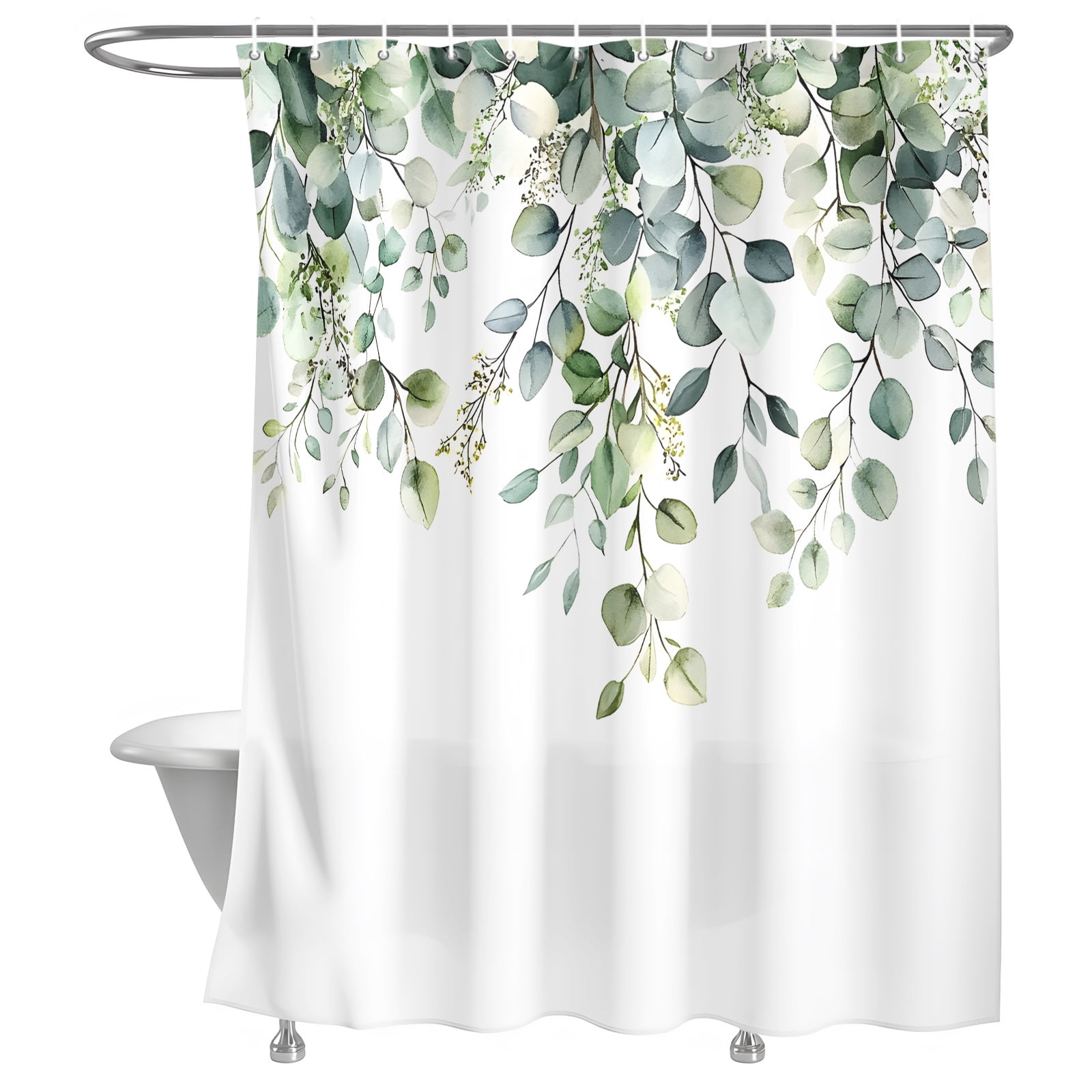 Bathroom Shower Curtain Summer Eucalyptus Leaf on White Waterproof ...