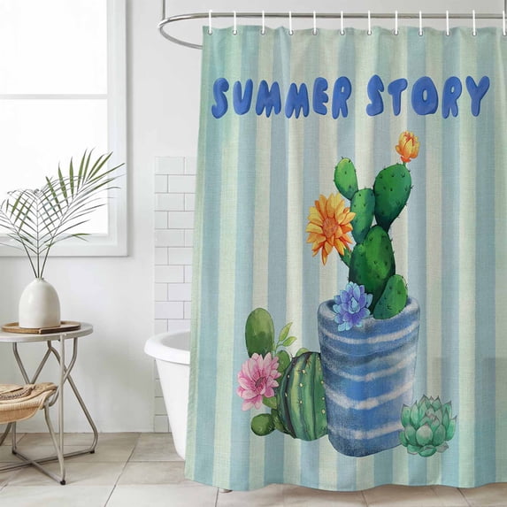 Bathroom Shower Curtain Summer Green Cactus Tropical Plants Waterproof ...