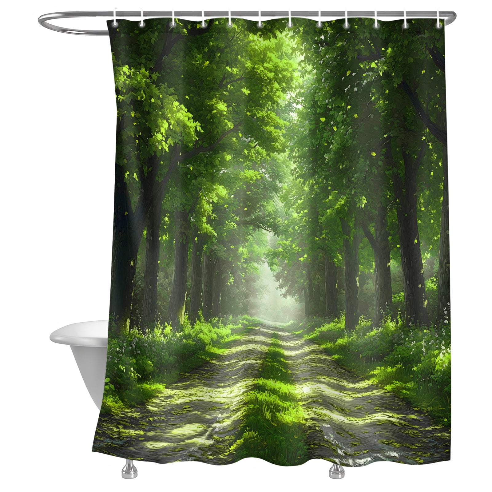 Bathroom Shower Curtain Summer Green Forest Jungle Waterproof Shower ...