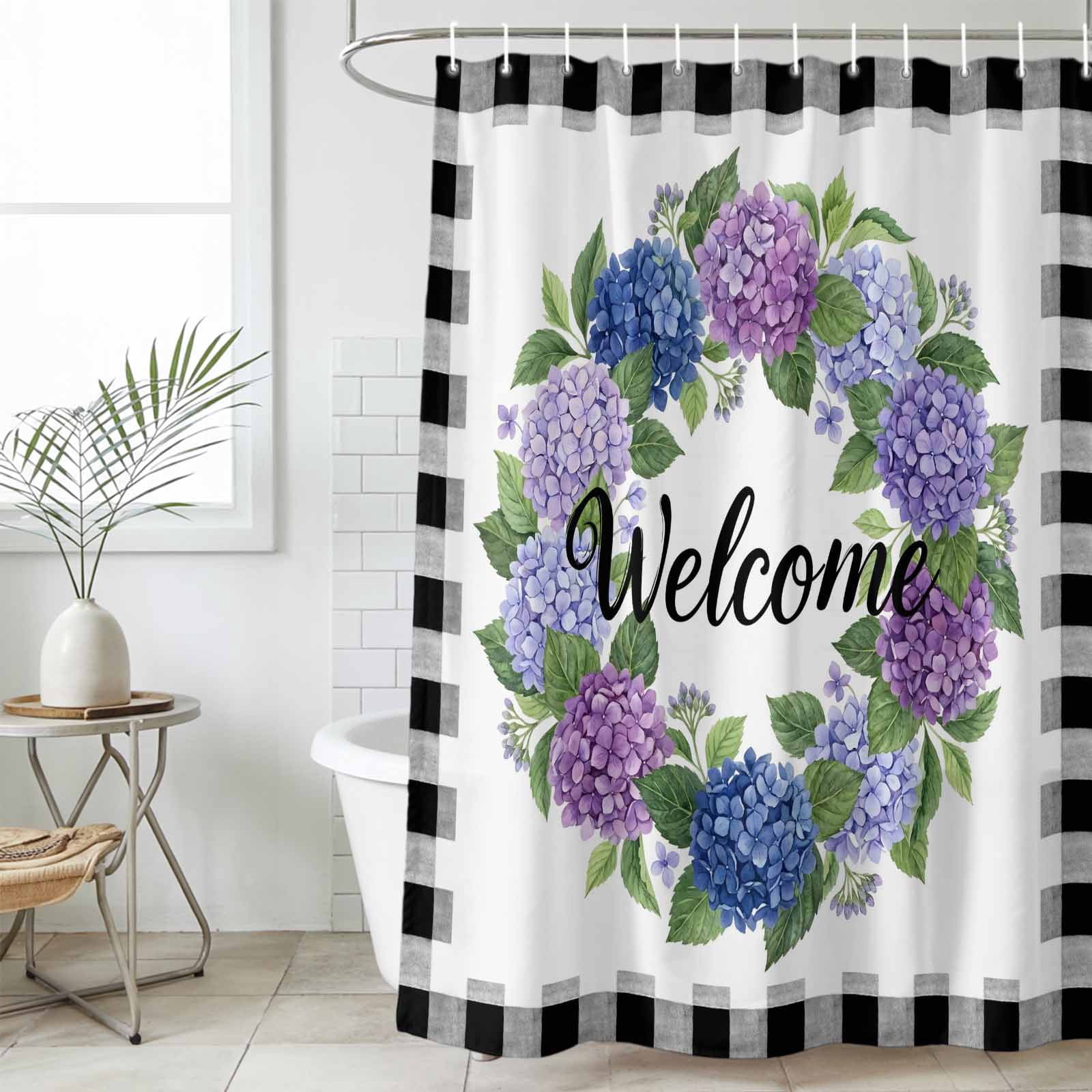 Bathroom Shower Curtain Summer Hydrangea Leaf Waterproof Shower ...