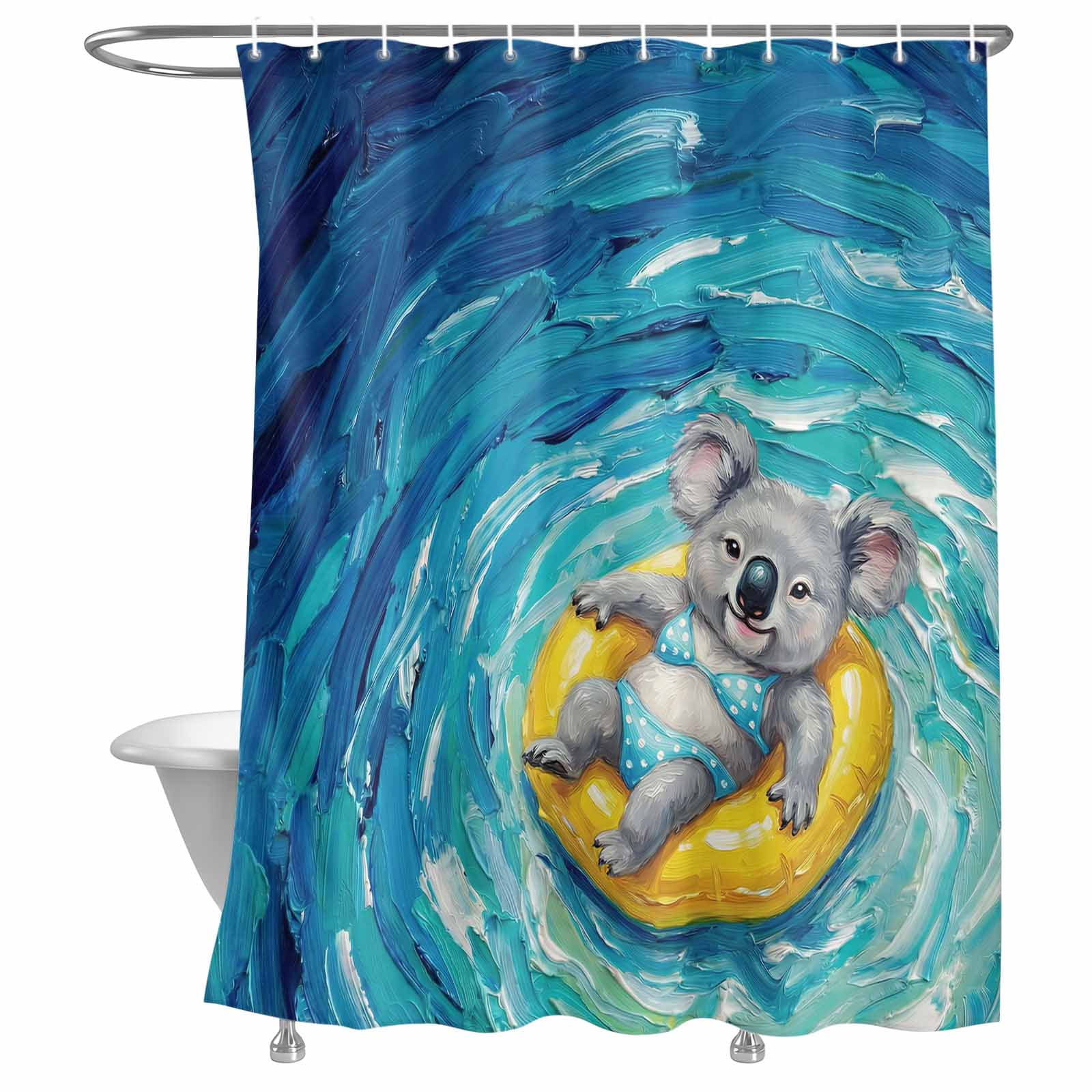 Bathroom Shower Curtain Summer Koala on Swimming Circle Waterproof ...