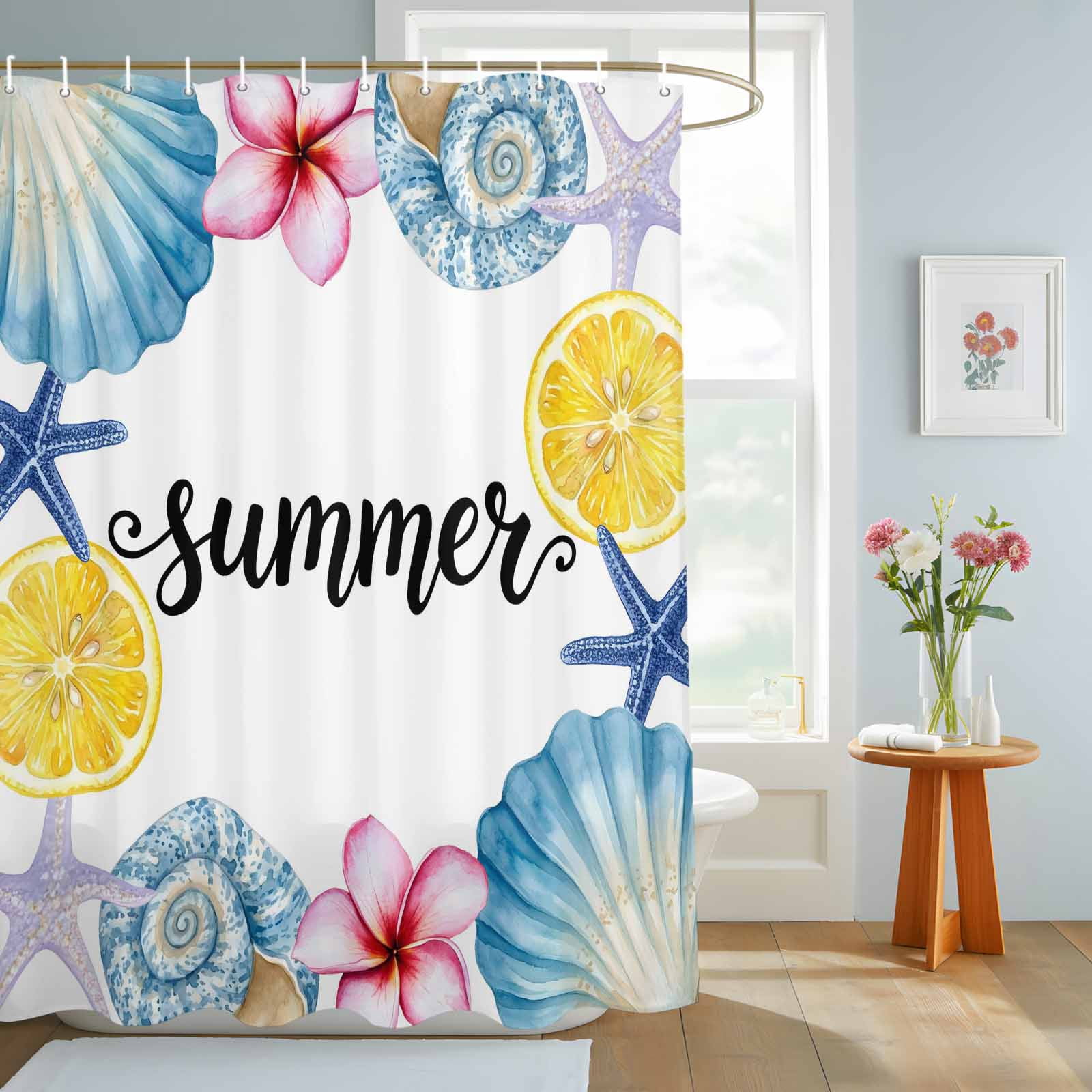 Bathroom Shower Curtain Summer Lemons Sea Stars Carnival Flowers ...