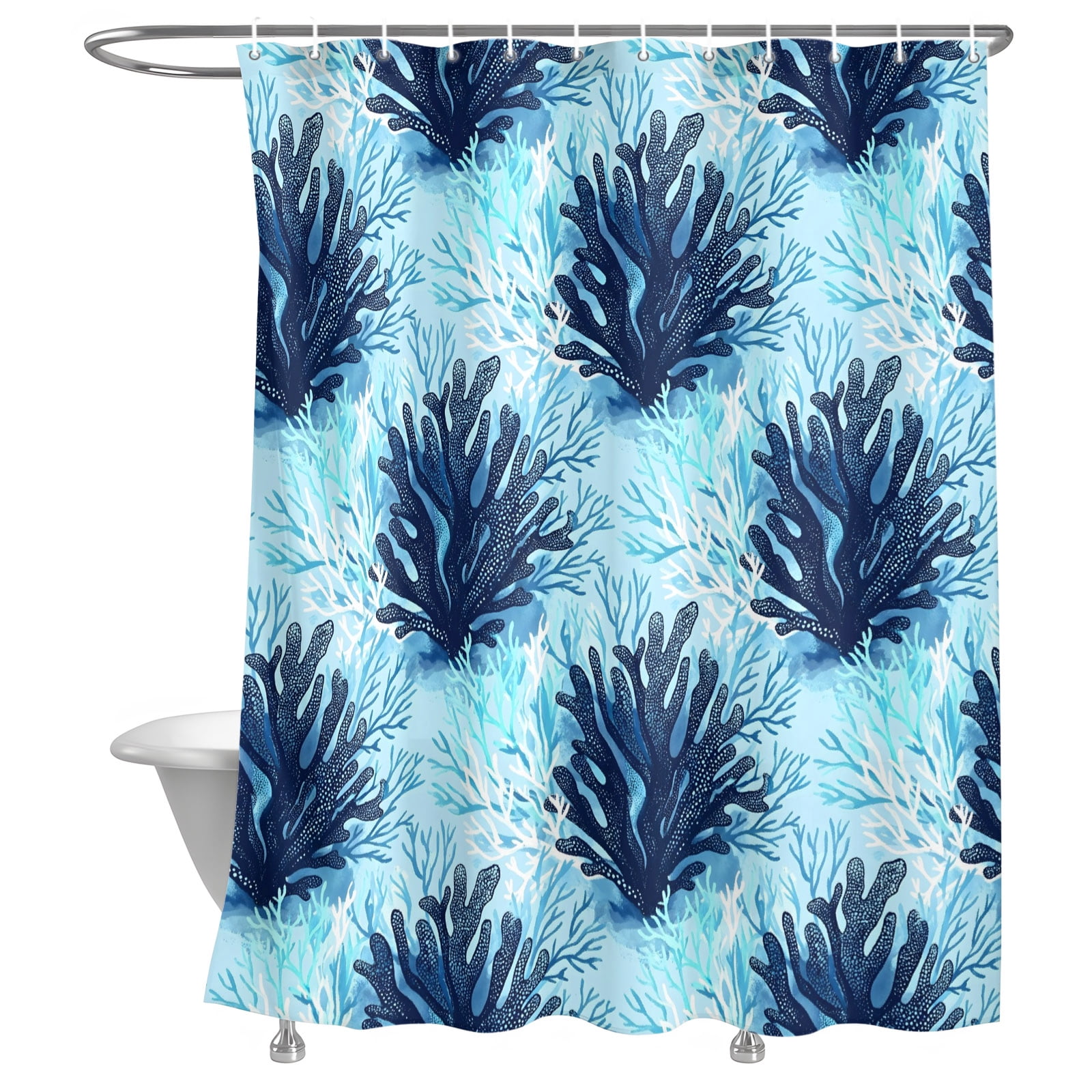 Bathroom Shower Curtain Summer Marine Coral Seaweed Waterproof Shower ...