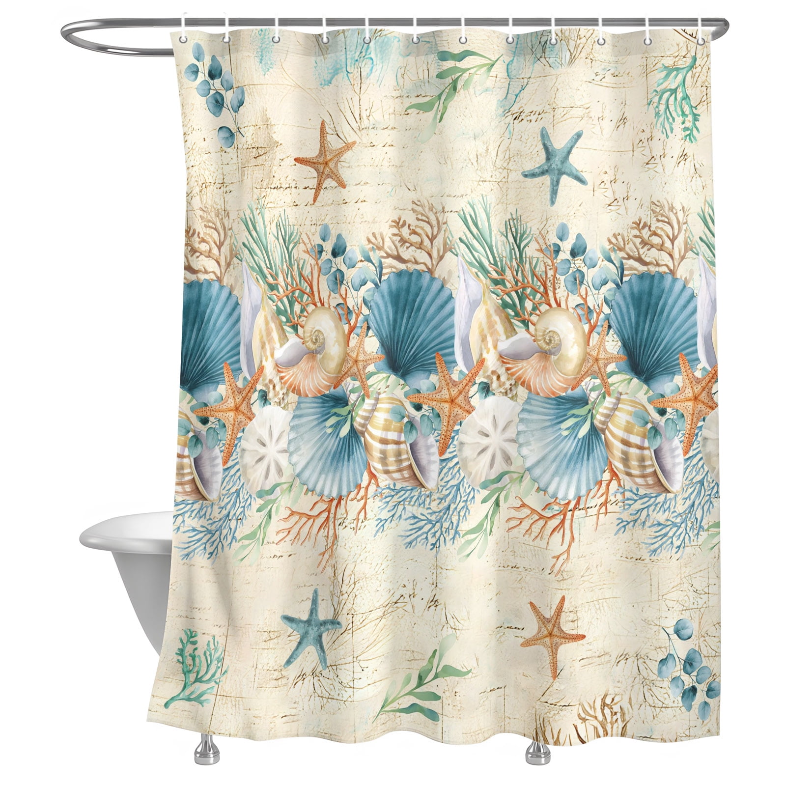 Bathroom Shower Curtain Summer Marine Life Shells Corals Waterproof ...