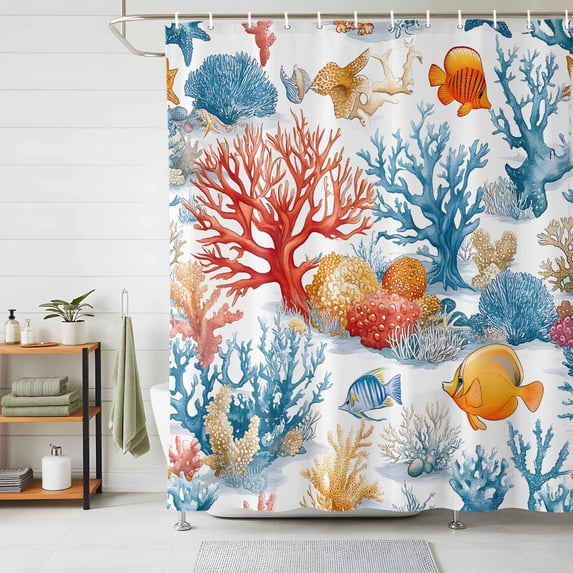 Bathroom Shower Curtain Summer Ocean Coral Fish Waterproof Shower ...
