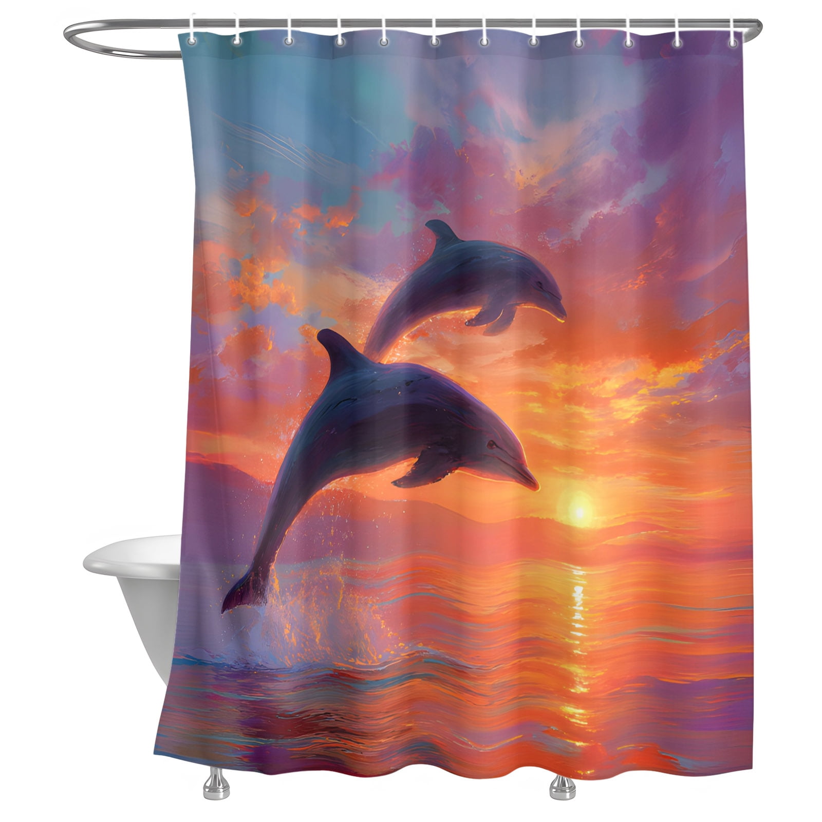 Bathroom Shower Curtain Summer Ocean Dolphin Waterproof Shower Curtains ...