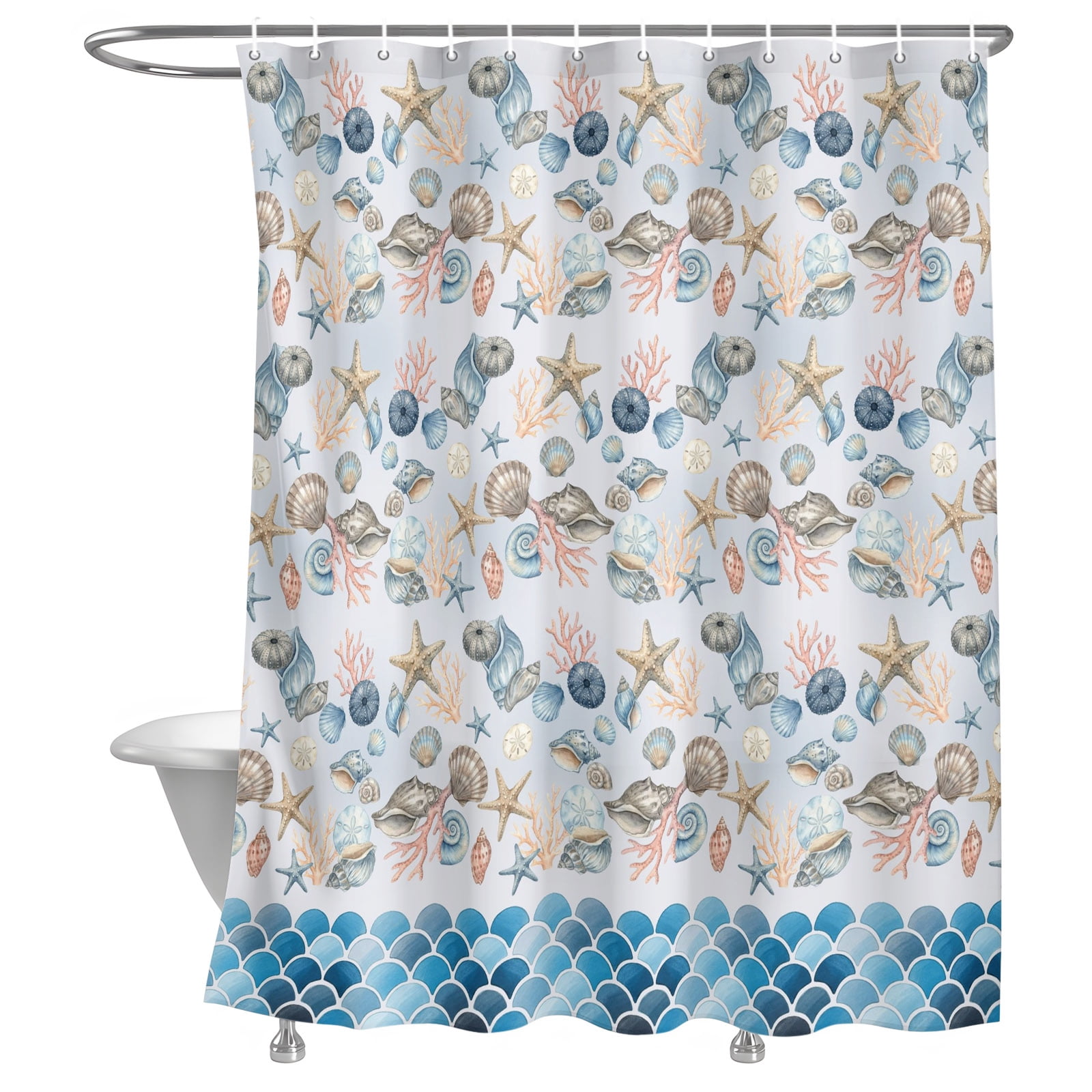 Bathroom Shower Curtain Summer Ocean Starfish Coral Waterproof Shower ...