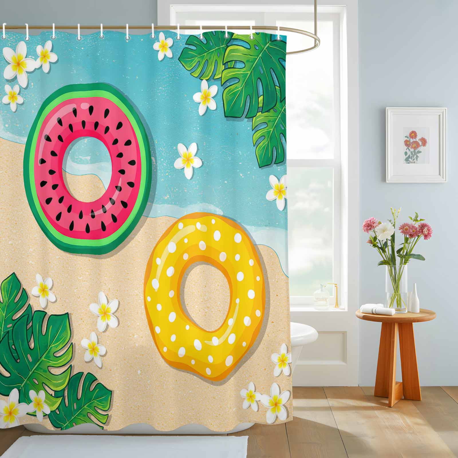 Bathroom Shower Curtain Summer Ocean Tropical Leaves Waterproof Shower ...