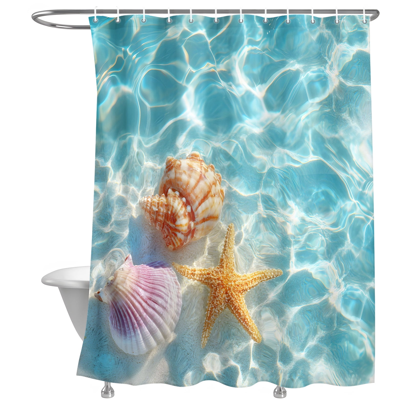 Bathroom Shower Curtain Summer Oceans Beach Sea Stars Shells Waterproof ...