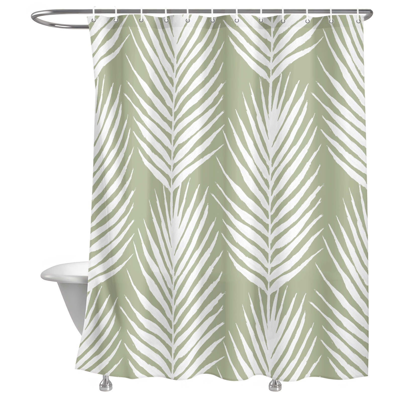 Bathroom Shower Curtain Summer Palm Leaf Sage Green Waterproof Shower ...