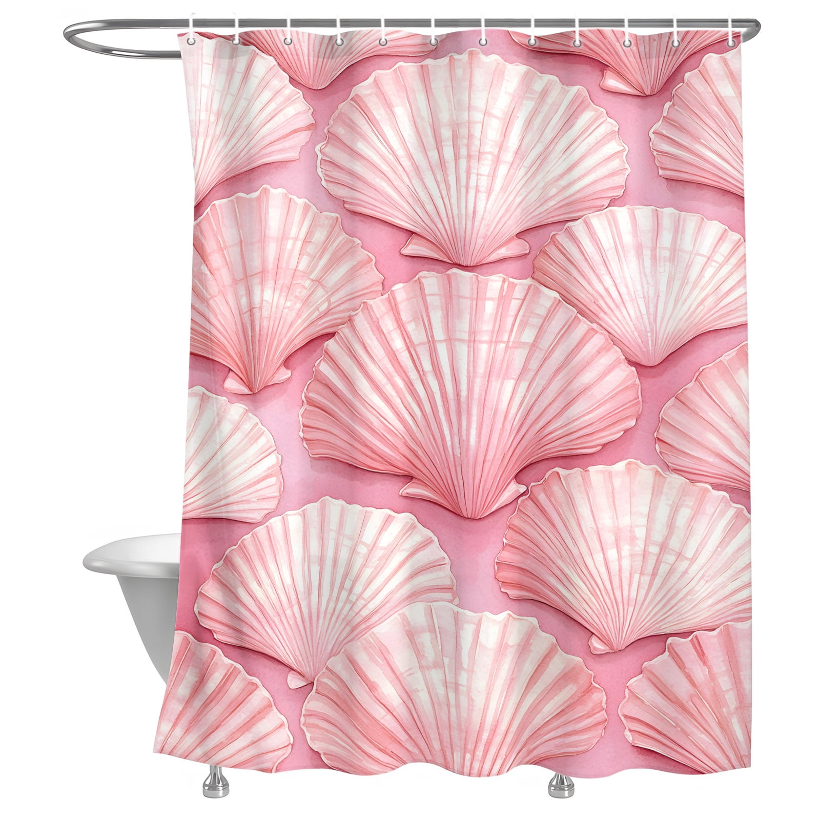 Bathroom Shower Curtain Summer Pink Ocean Shell Waterproof Shower ...