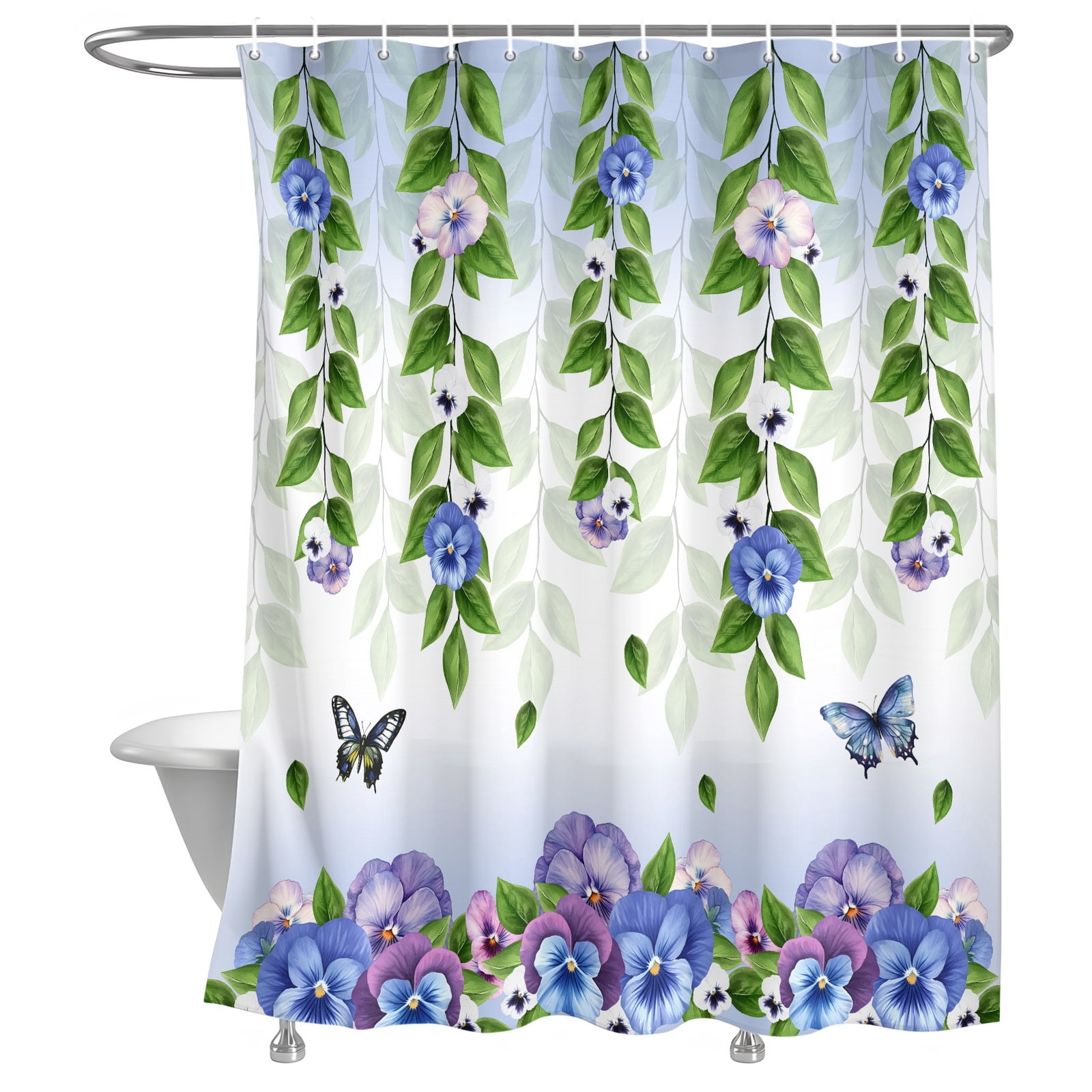 Bathroom Shower Curtain Summer Purple Blue Flower Leaves Waterproof ...