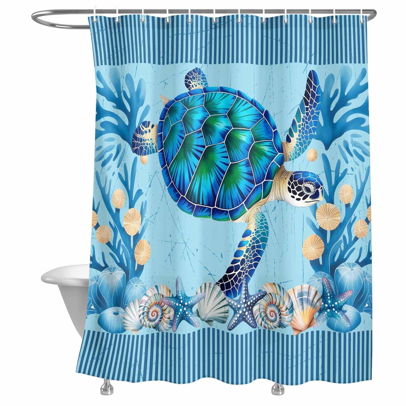 Bathroom Shower Curtain Summer Sea Stars Gall Shells Corals Waterproof ...
